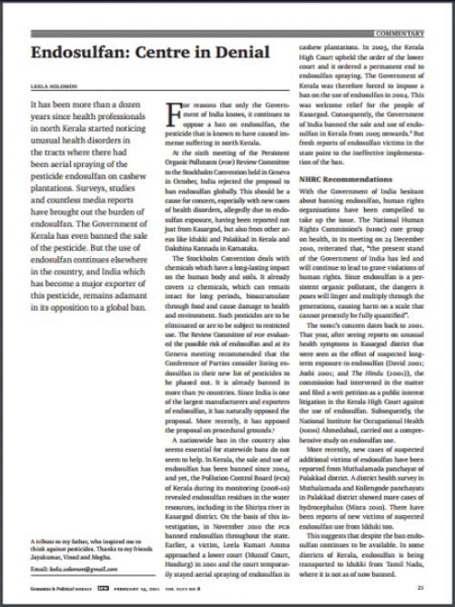 EPW Report: Endosulfan - Centre in Denial